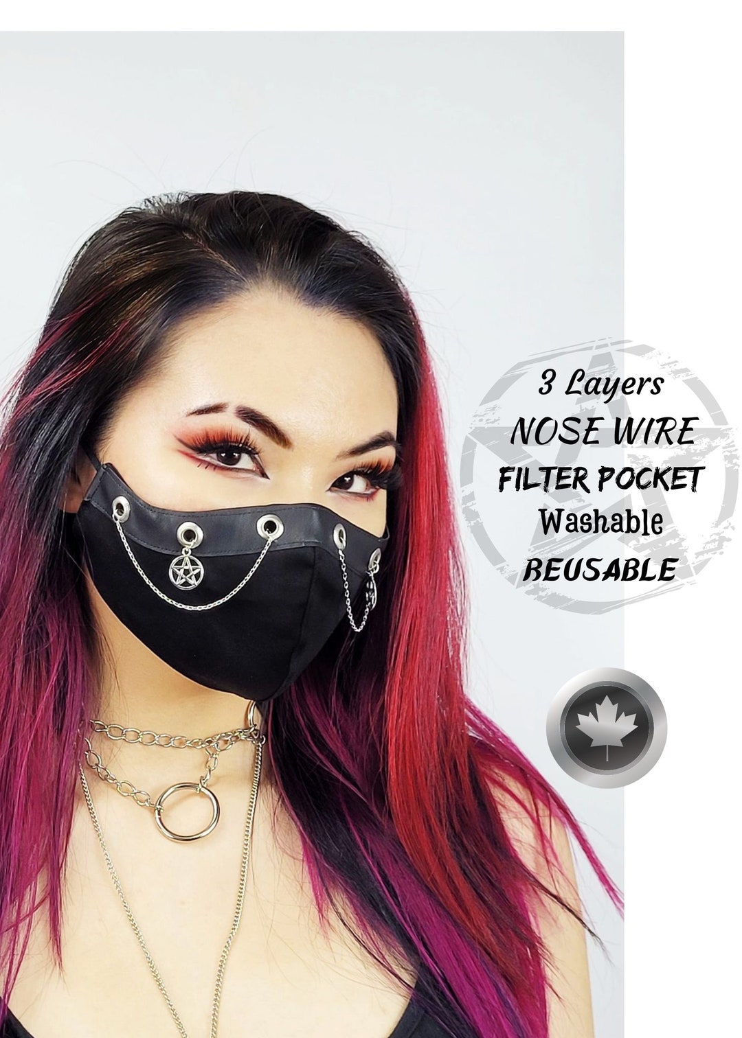 Gothic Pentagram Chain Face Mask: Witchy Goth Cosplay, Reusable, Made ...