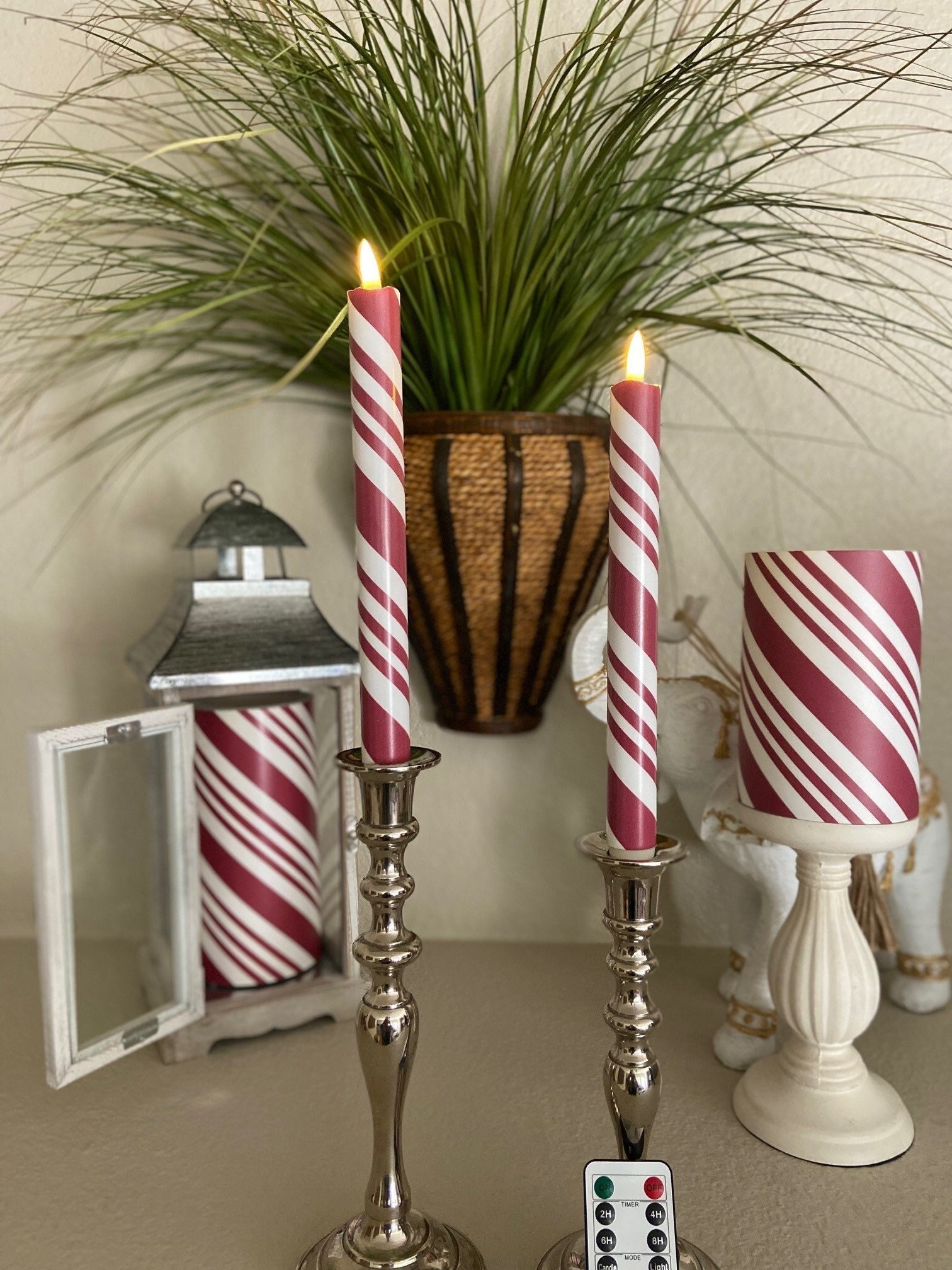Candy Cane Taper Candles