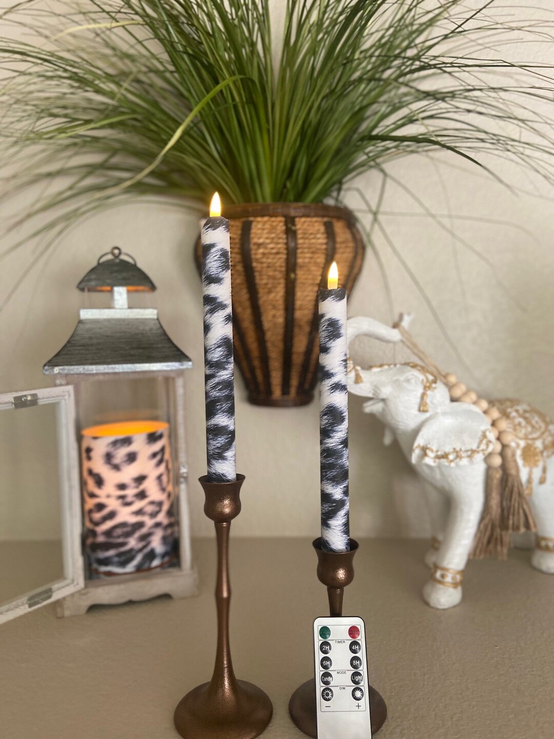 Leopard of Luxury, Flameless Wax LED Taper Candles – Set of 2 With ...