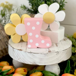 Wooden Rain Boot, Spring Decor, Summer Decor, Spring Tiered Tray ...