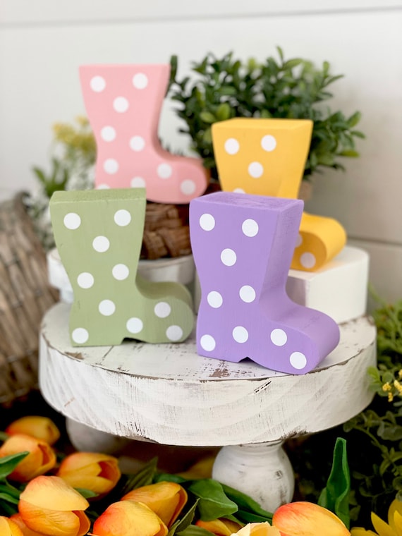 Wooden Rain Boot Spring Decor Summer Decor Spring Tiered | Etsy