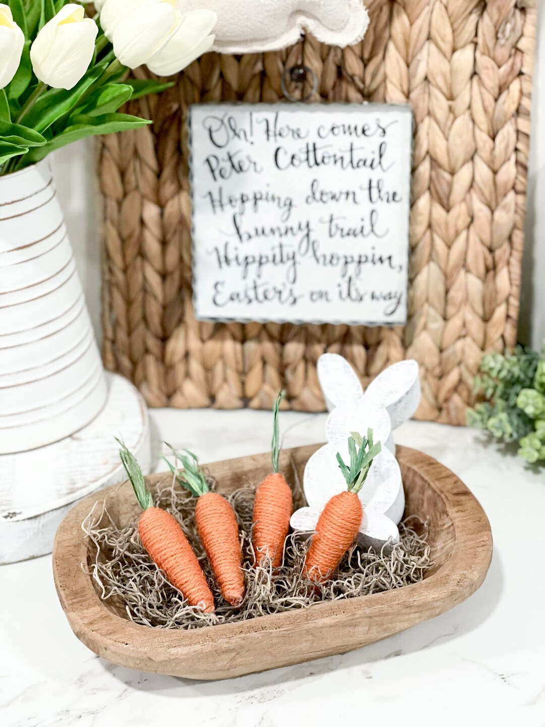 Easter Centerpiece, Handmade Easter, Dough Bowl Decor, Carrot ...