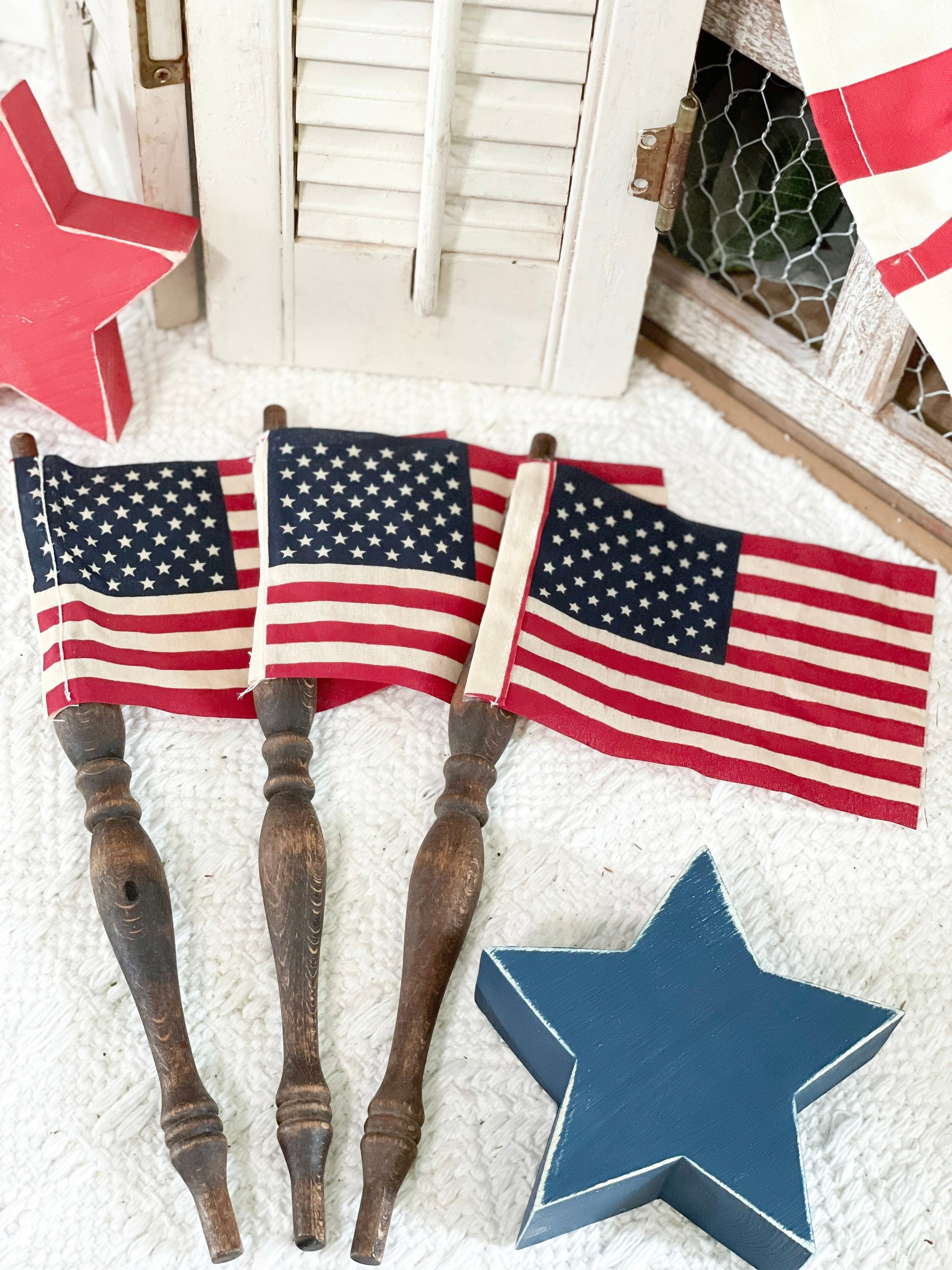 Spindle Flags, American Flag, Patriotic Decor, Vintage Spindles ...