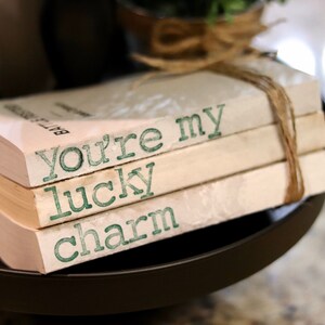 Bookstack, St. Patricks Day Bookstack, Stamped Books, Farmhouse Books ...