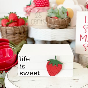 Strawberry Decor, Strawberry Bookstack, Summer Bookstack, Tiered Tray ...