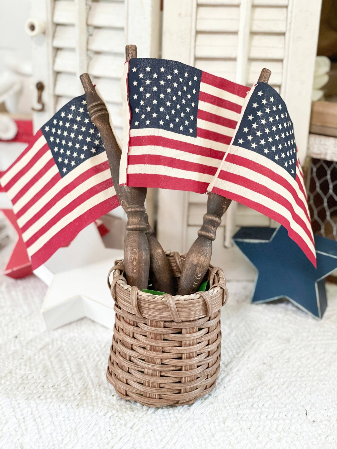 Spindle Flags, American Flag, Patriotic Decor, Vintage Spindles ...
