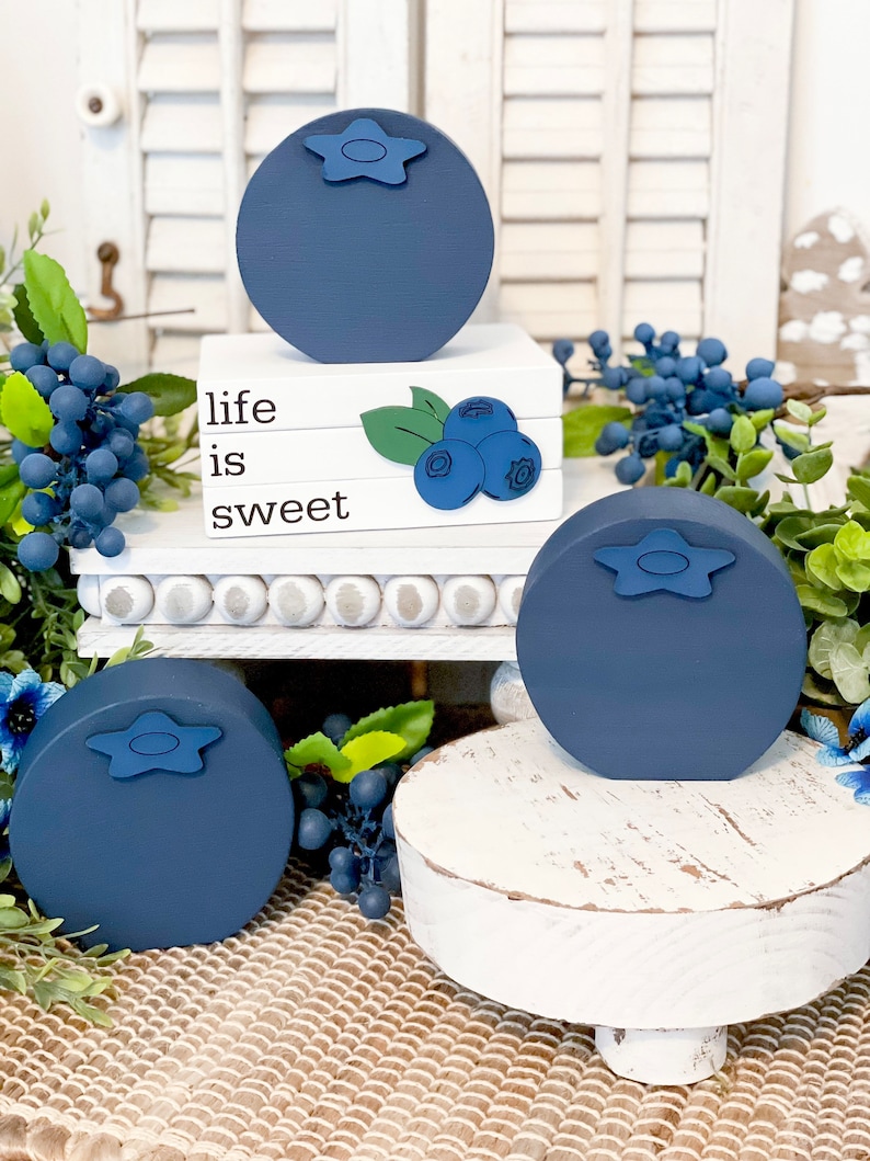 Blueberry Decor, Blueberry Bookstack, Summer Bookstack, Tiered Tray ...