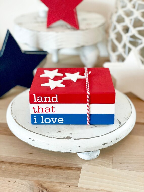 Patriotic Bookstack Memorial Day Decor Fourth of July Decor | Etsy
