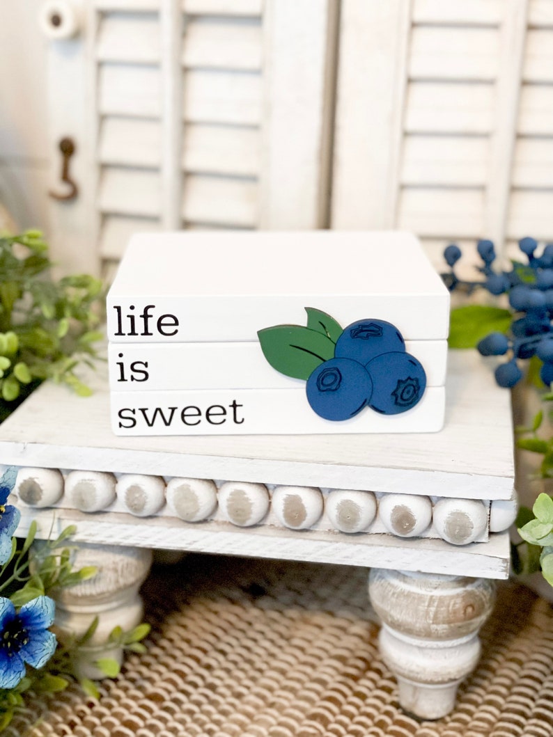 Blueberry Decor, Blueberry Bookstack, Summer Bookstack, Tiered Tray ...