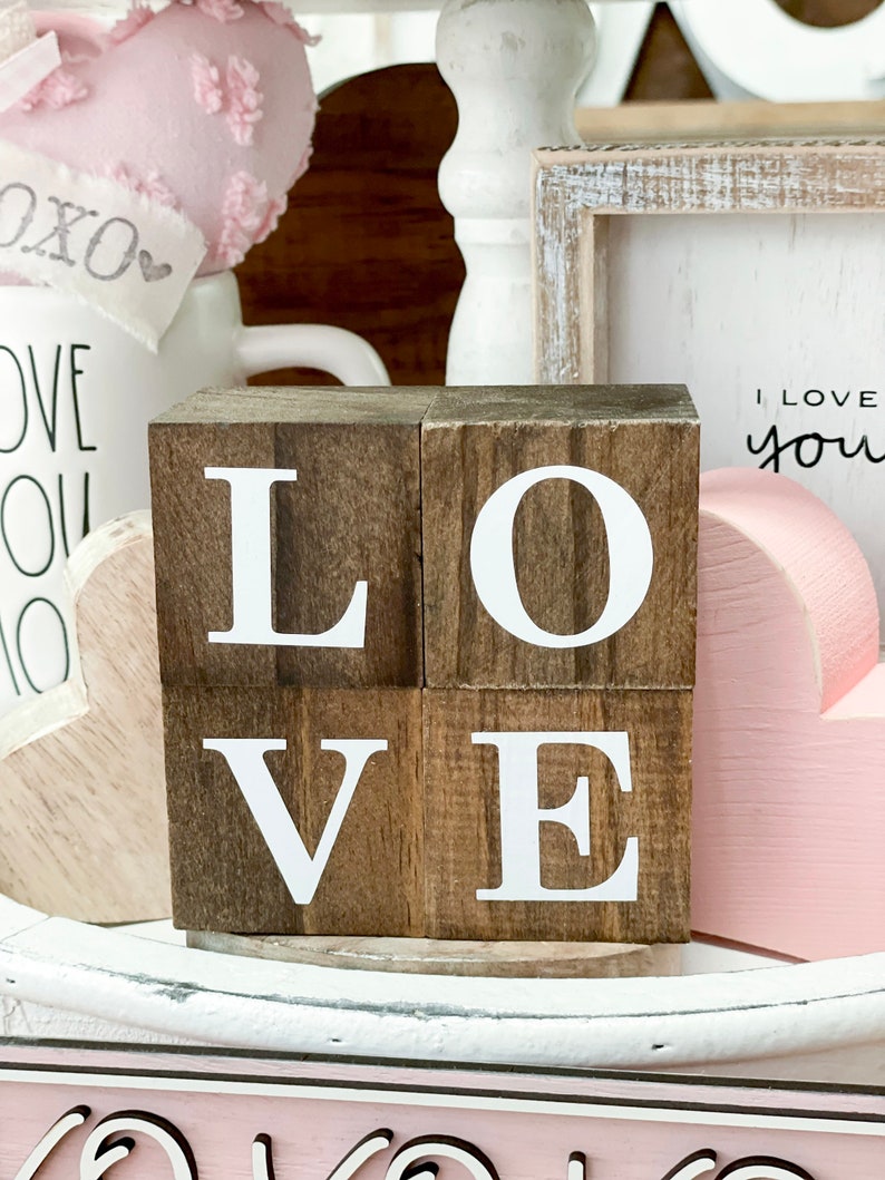Love Blocks, Valentine Decor, Tiered Tray Decor, Farmhouse Valentines ...