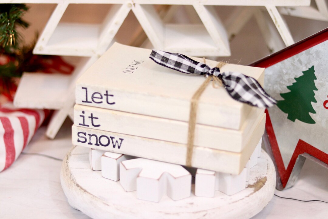 LET IT SNOW Christmas Bookstack, Christmas Decor, Stamped Books ...