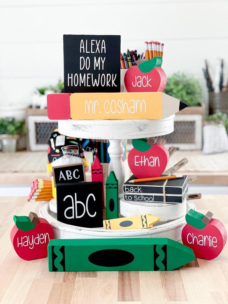 Wood Pencil, Back to School Tiered Tray Decor, School Decor, Farmhouse ...
