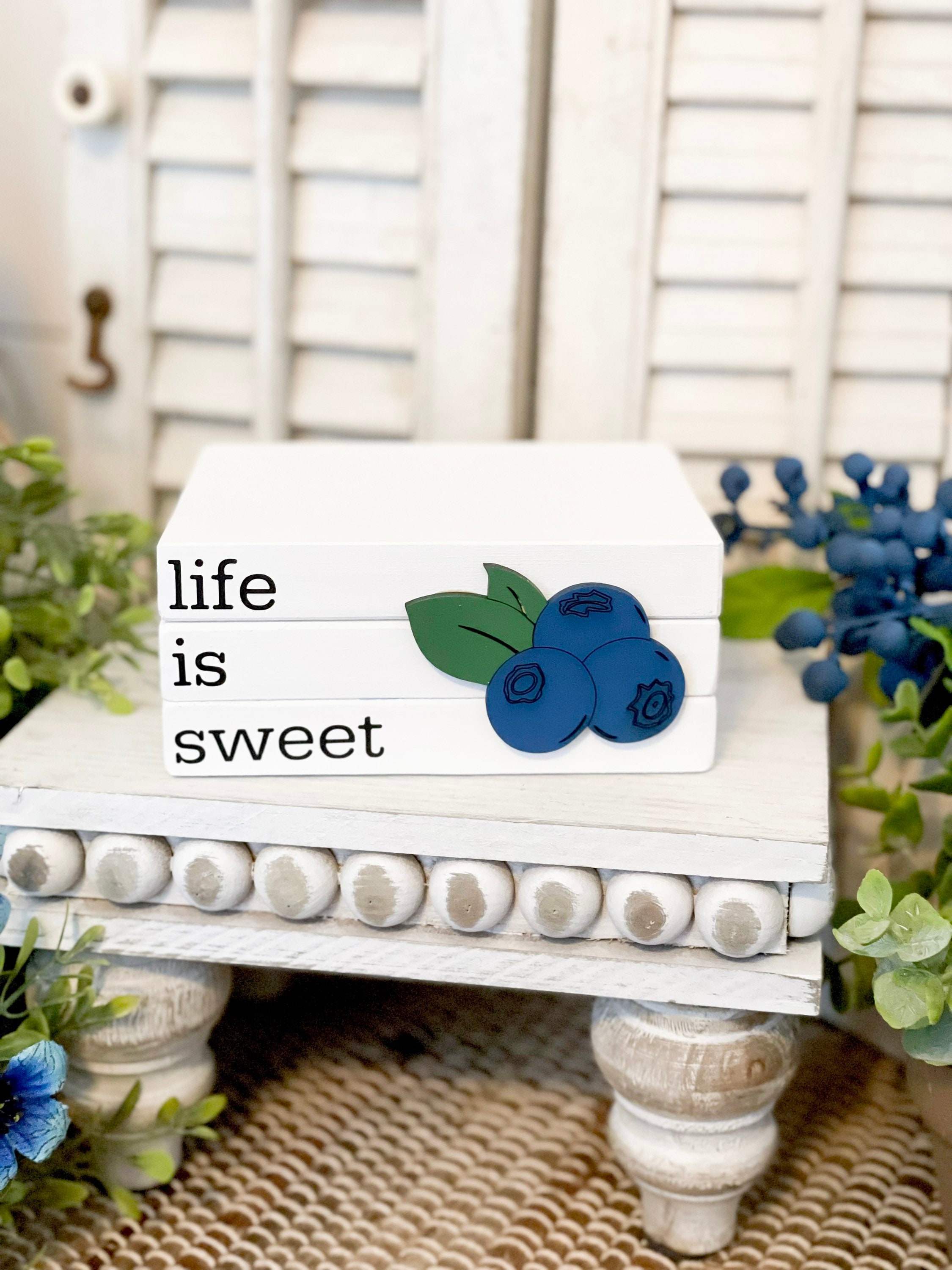 Blueberry Decor, Blueberry Bookstack, Summer Bookstack, Tiered Tray ...