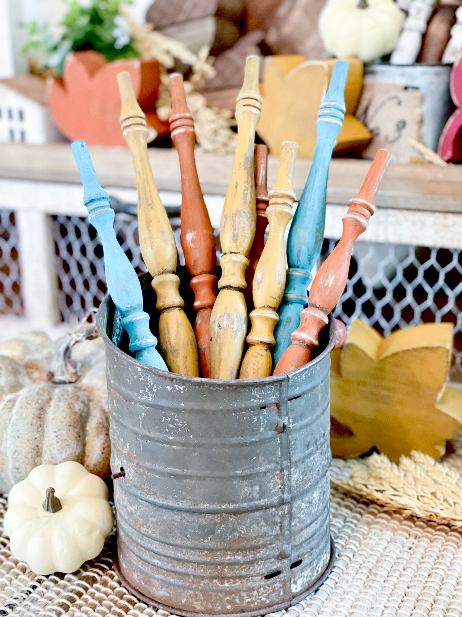 Wood Spindles, Fall Decor, Fall Display, Vintage Look Spindles, Vintage ...