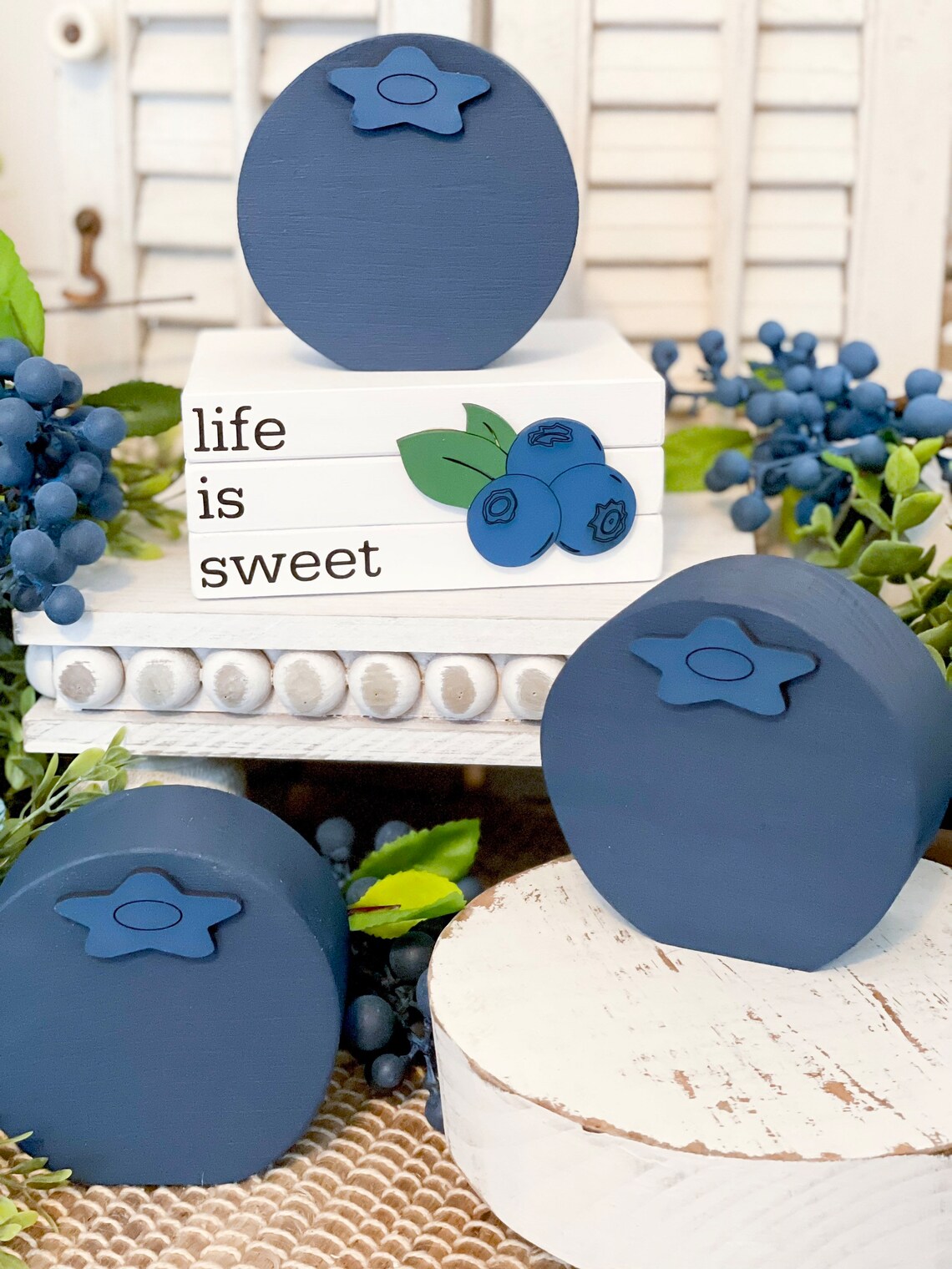 Blueberry Decor, Blueberry Bookstack, Summer Bookstack, Tiered Tray ...