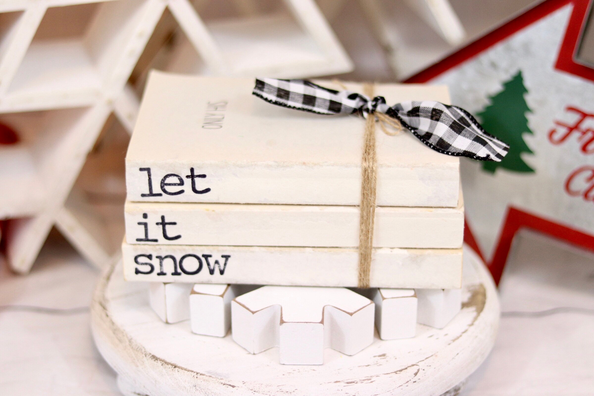 LET IT SNOW Christmas Bookstack Christmas Decor Stamped - Etsy