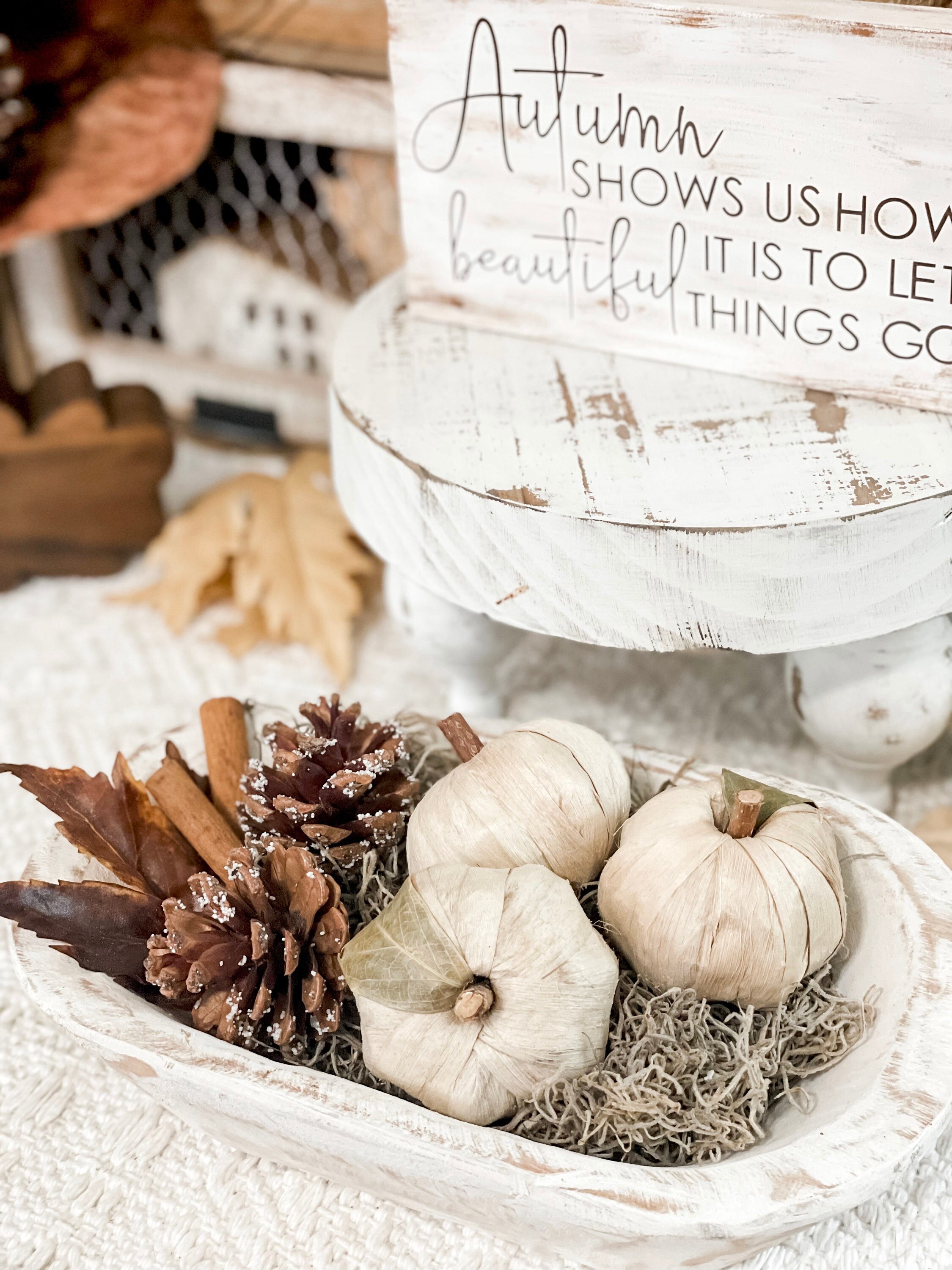 Fall Centerpiece, Handmade Fall, Neutral Fall, Pumpkin Dough Bowl ...