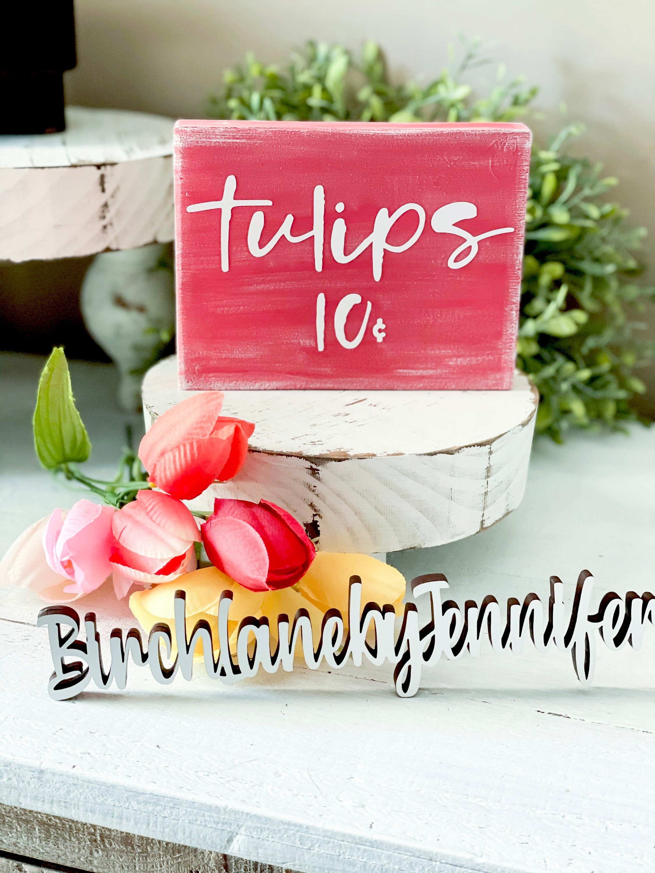 Flower sign spring sign spring tiered tray decor tiered | Etsy