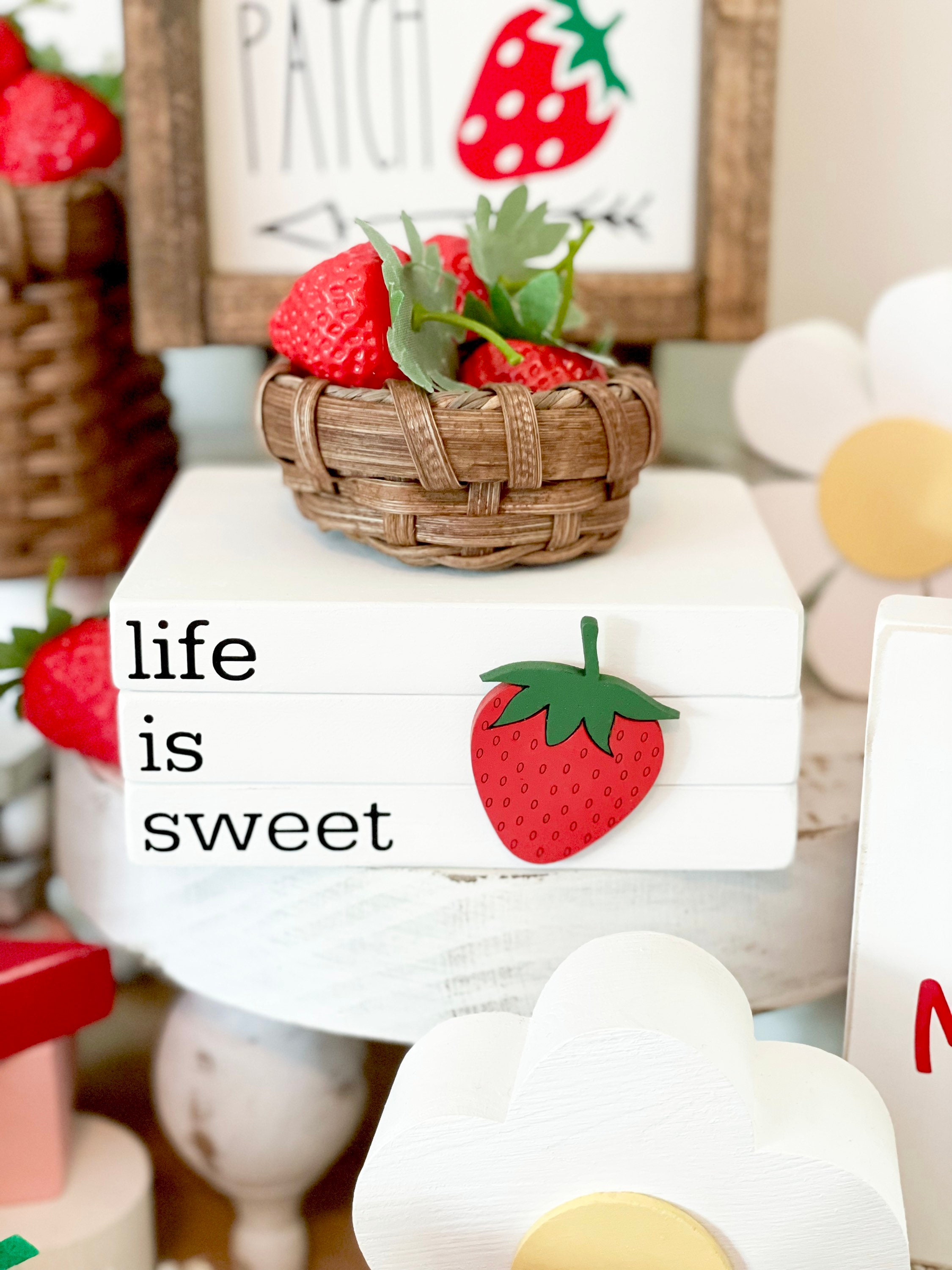 Strawberry Decor Strawberry Bookstack Summer Bookstack - Etsy