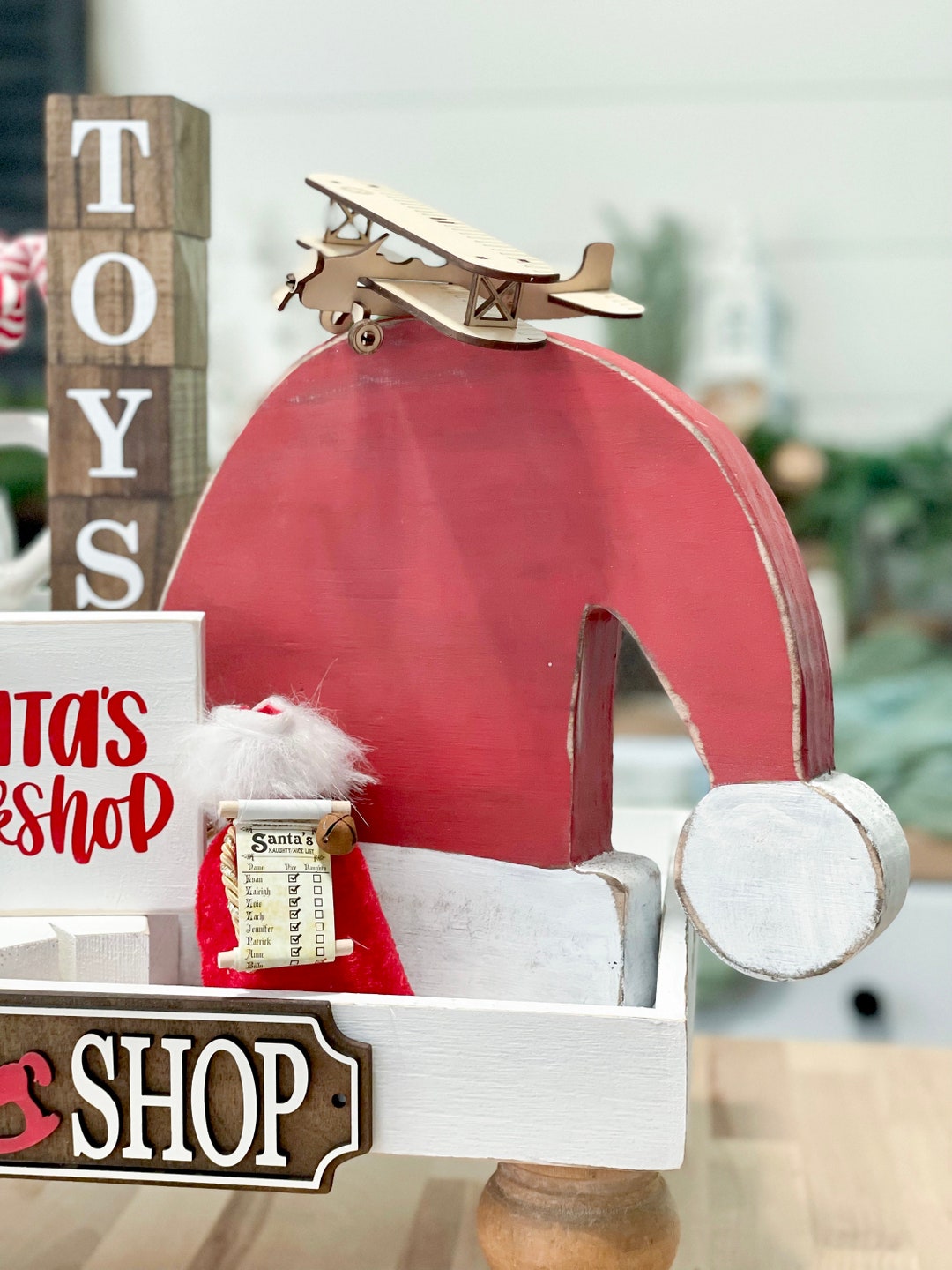 Wood Santa Hat, Christmas Decor, Vintage Christmas, Christmas Tiered ...