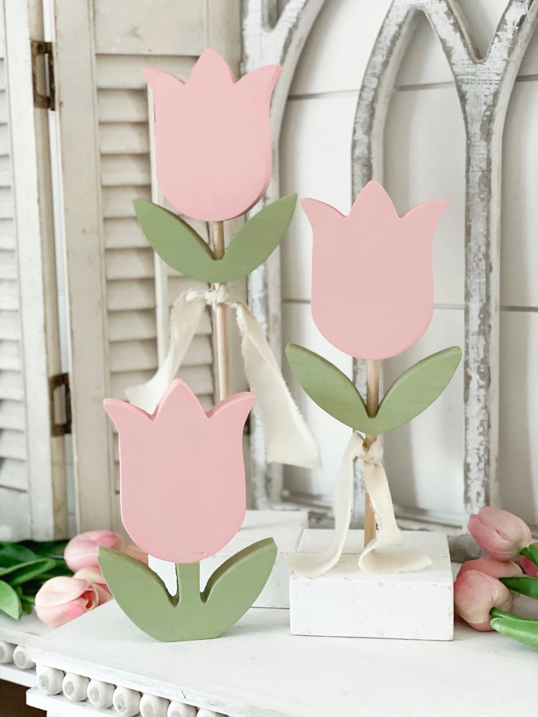 Wooden Tulip Decor, Spring Flower Decor, Garden Theme Decor, Tulips ...