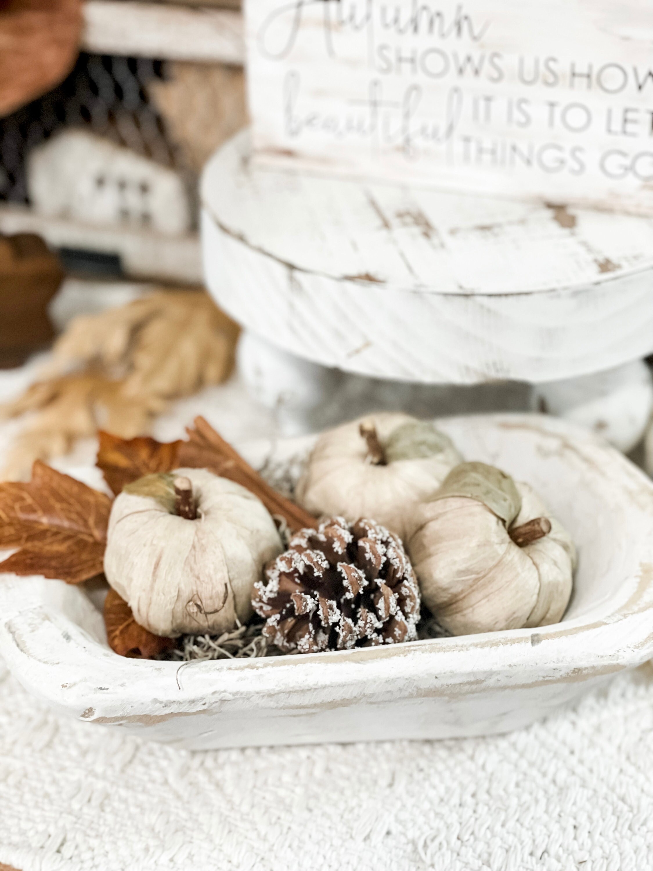Fall Centerpiece, Handmade Fall, Neutral Fall, Pumpkin Dough Bowl ...