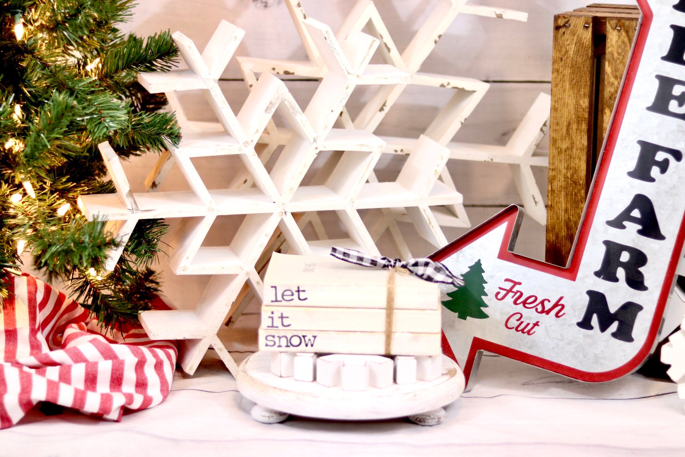 LET IT SNOW Christmas Bookstack Christmas Decor Stamped - Etsy