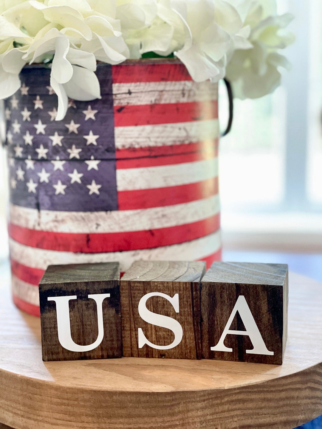 USA Blocks, Patriotic Decor, Tiered Tray Decor, Farmhouse Americana ...