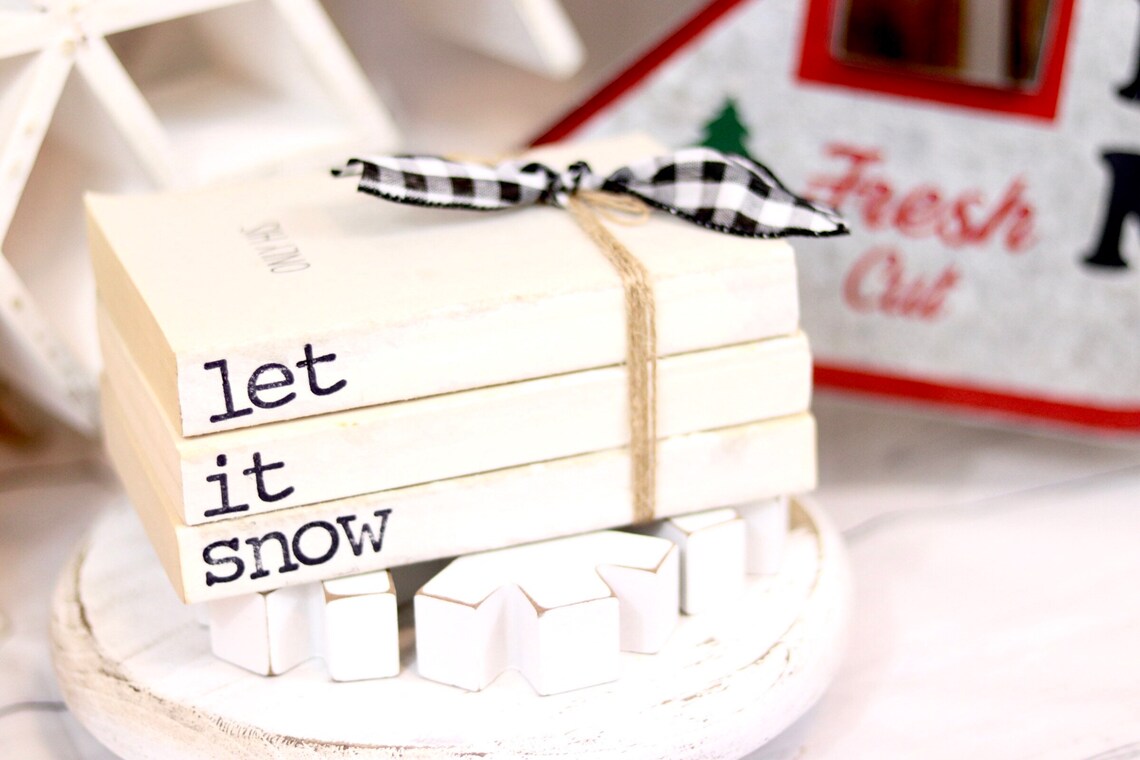 LET IT SNOW Christmas Bookstack Christmas Decor Stamped - Etsy