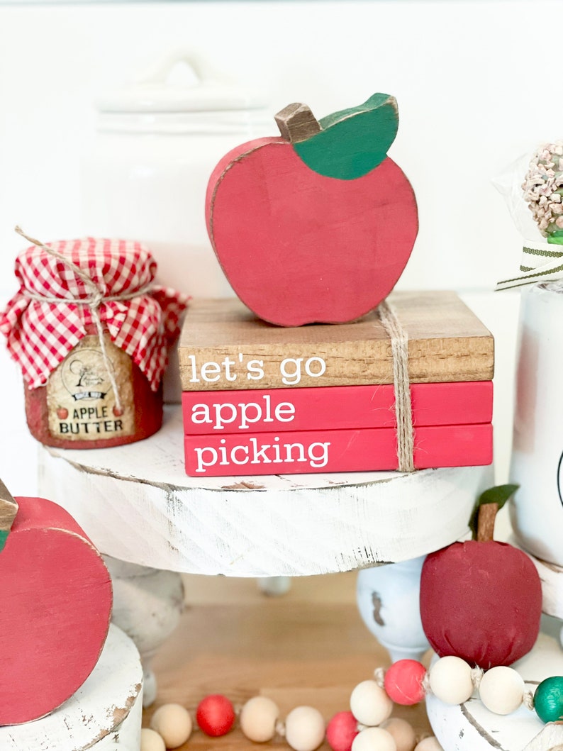 Apple Decor Apple Bookstack Tiered Tray Decor Apple Tiered - Etsy