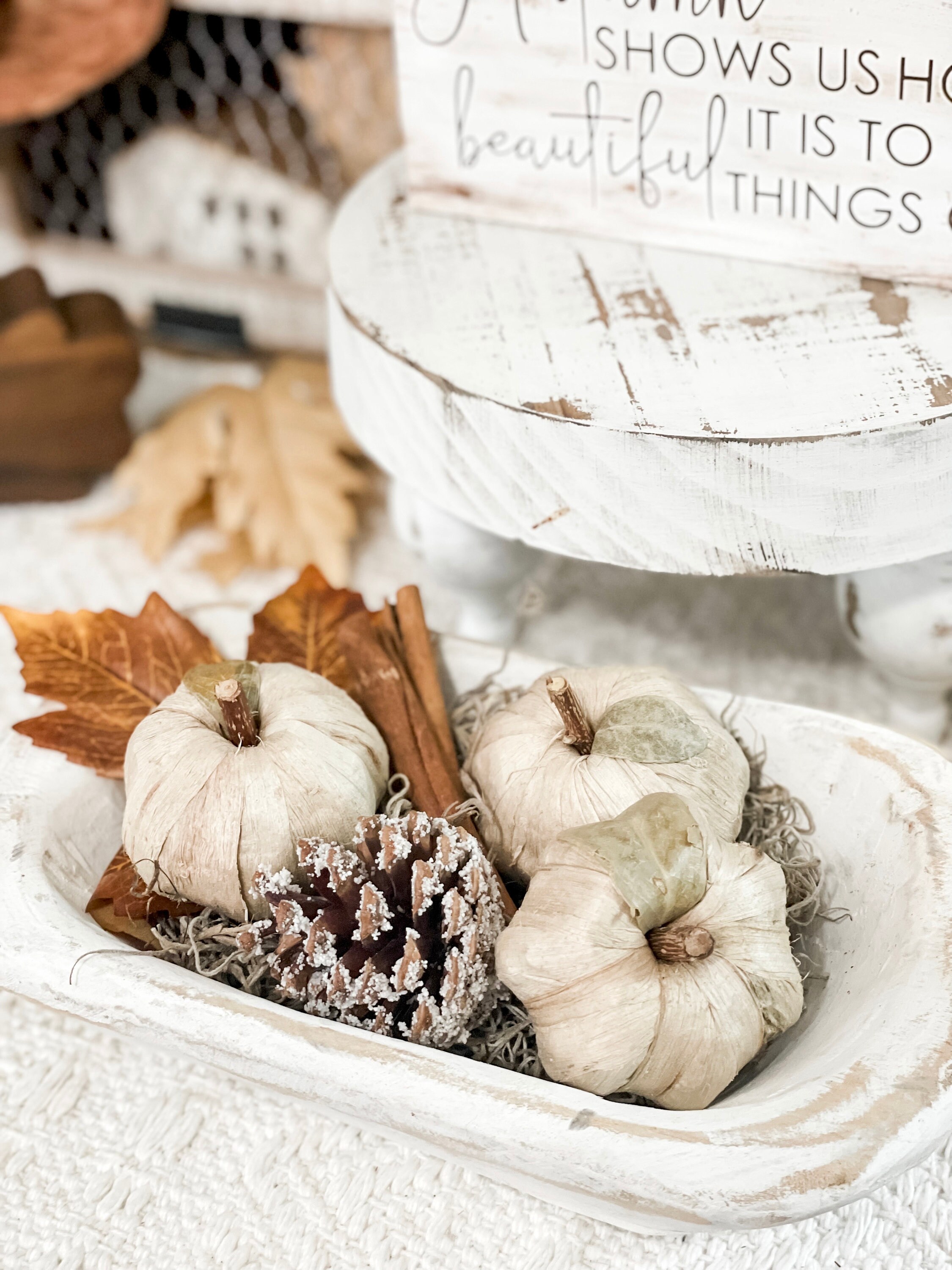 Fall Centerpiece, Handmade Fall, Neutral Fall, Pumpkin Dough Bowl ...
