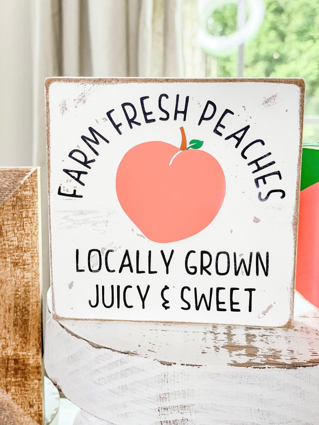 Peach Sign, Spring Sign, Spring Tiered Tray Decor, Tiered Tray Sign ...