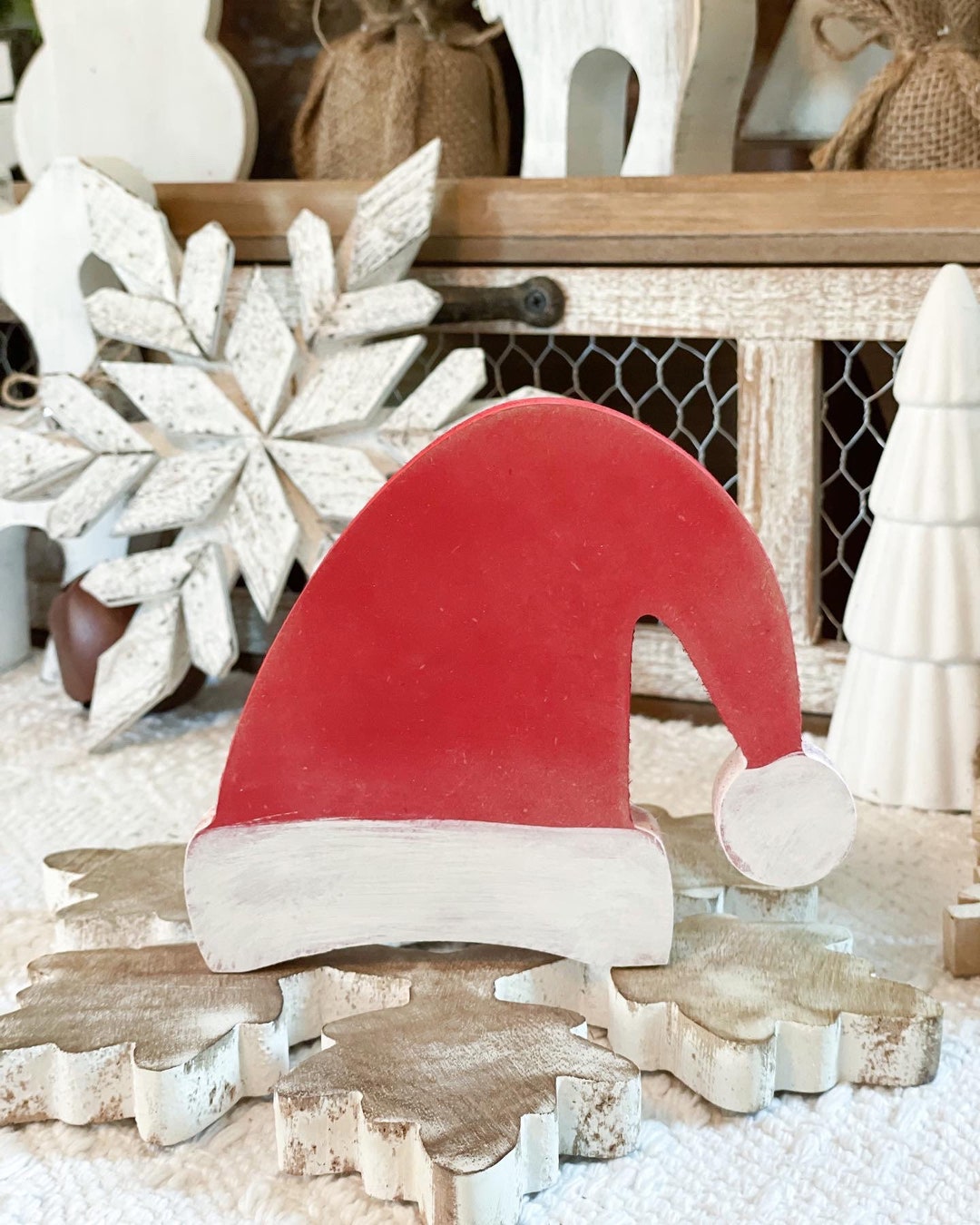 Wood Santa Hat, Christmas Decor, Vintage Christmas, Christmas Tiered ...