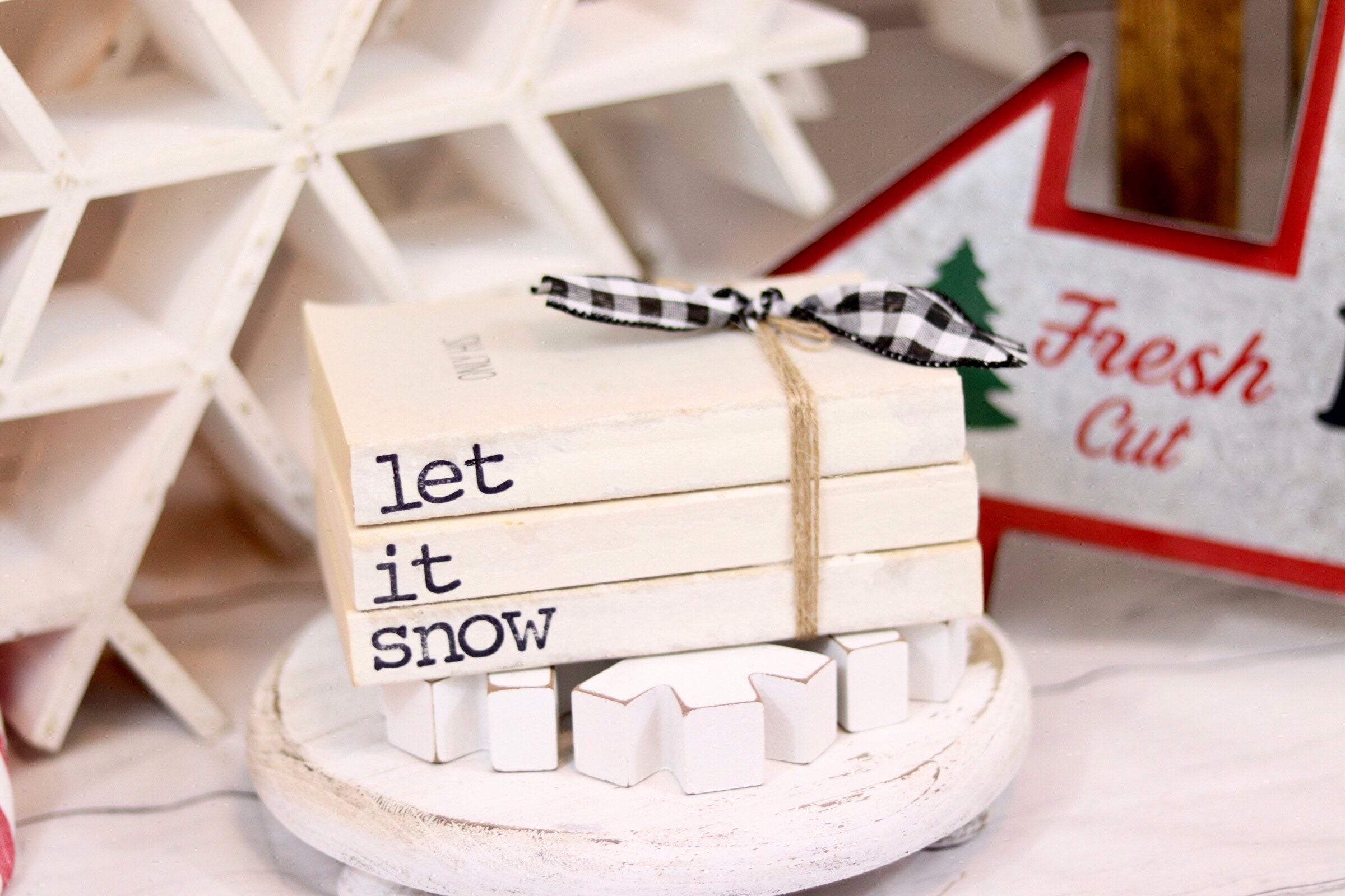 LET IT SNOW Christmas Bookstack Christmas Decor Stamped - Etsy