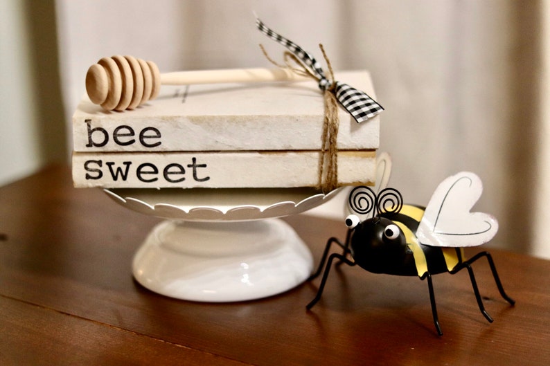 Bee bookstack stamped books bookstacks farmhouse bookstack | Etsy