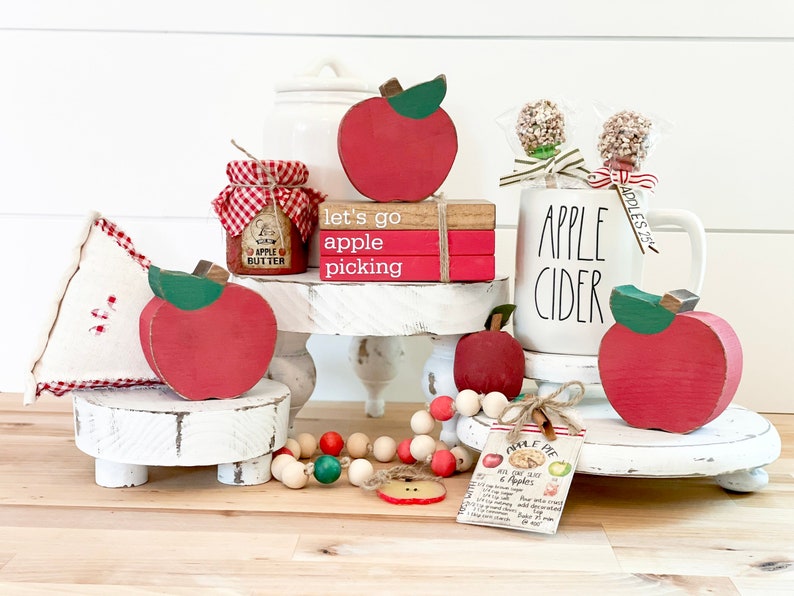 Apple Decor Apple Bookstack Tiered Tray Decor Apple Tiered - Etsy