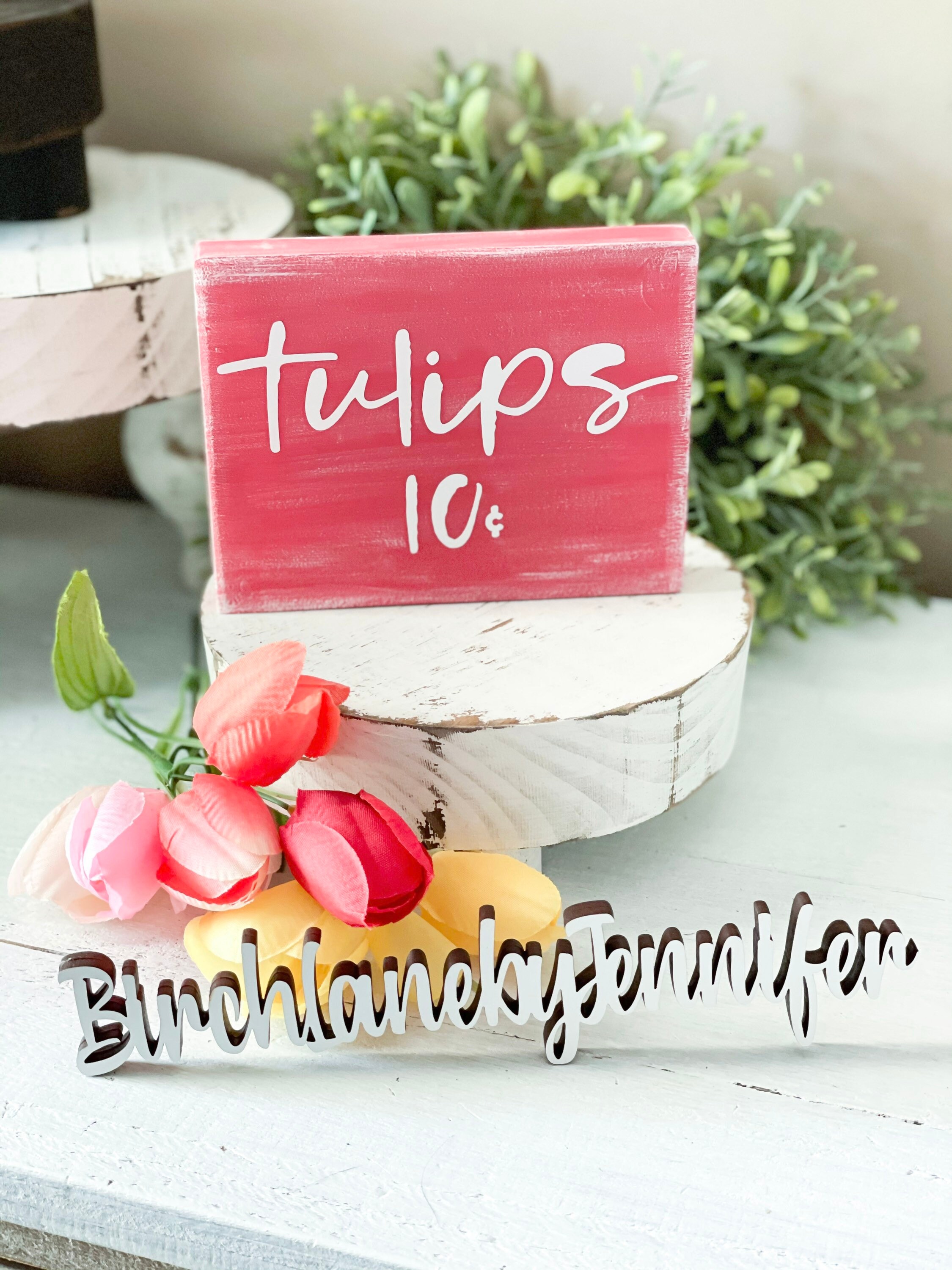 Flower sign spring sign spring tiered tray decor tiered | Etsy