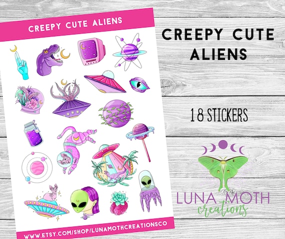 Creepy Cute Aliens Stickers Outerspace Stickers Alien - Etsy