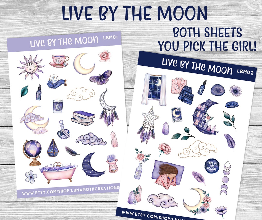 Live by the Moon Planner Stickers, Moon Stickers, Witchy Planner ...