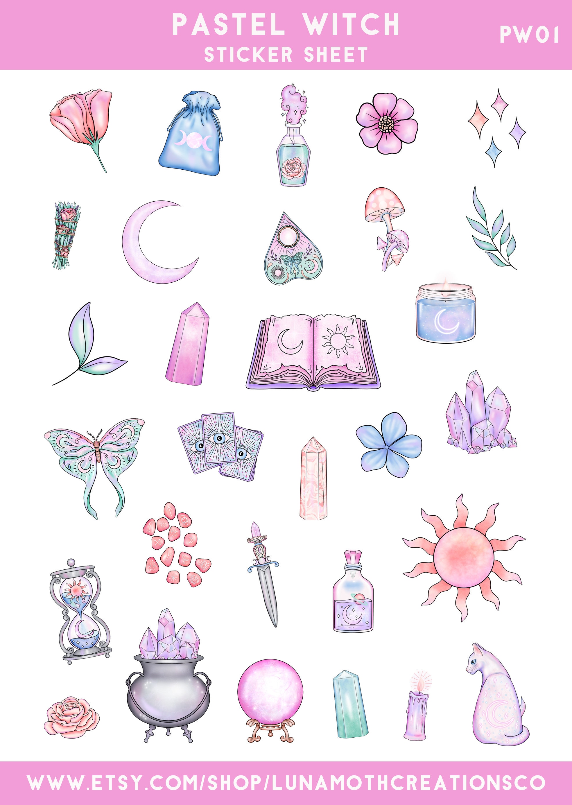 Pastel Witch Planner Stickers, Moon Stickers, Witchy Planner Stickers ...