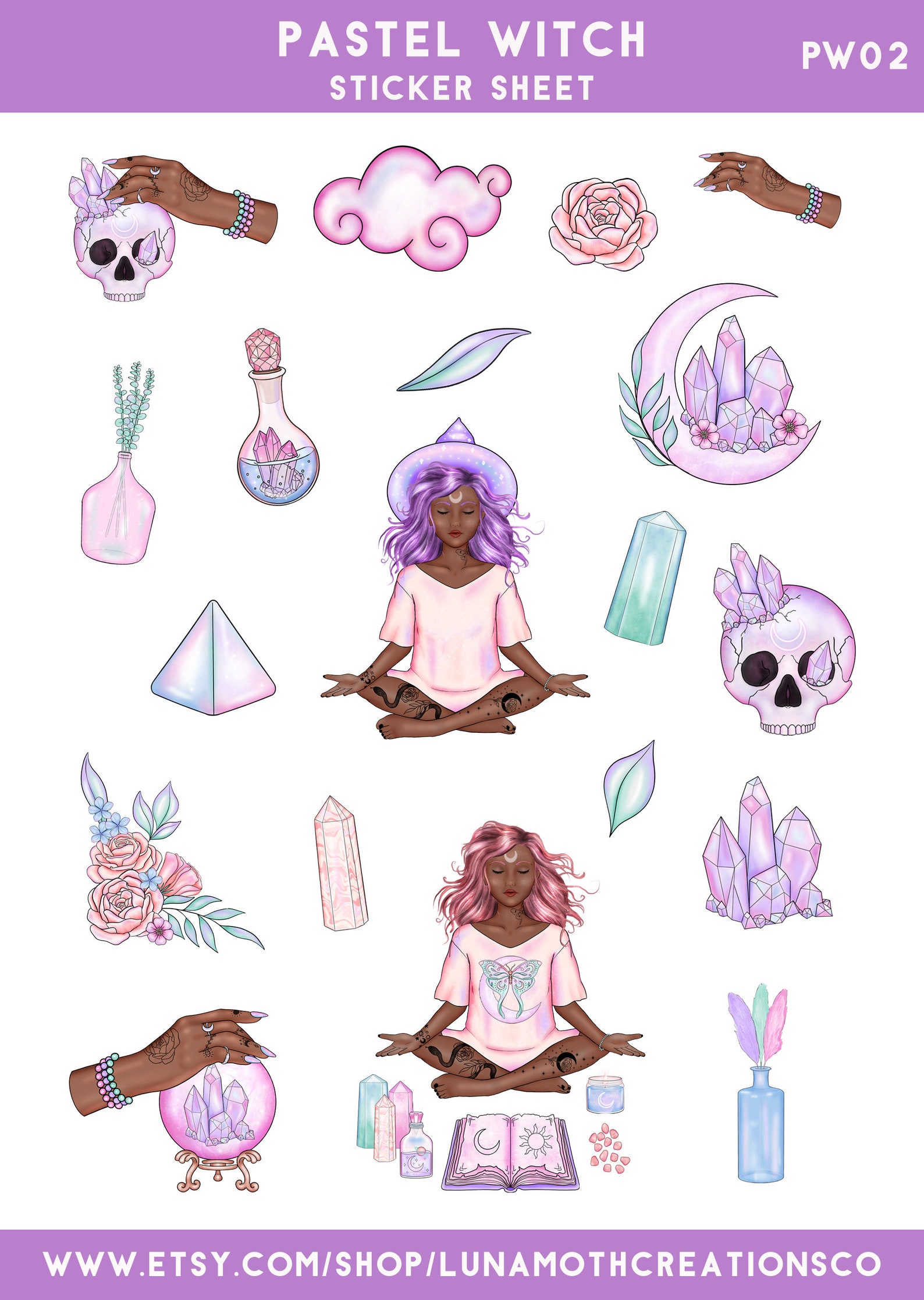 Pastel Witch Planner Stickers, Moon Stickers, Witchy Planner Stickers ...