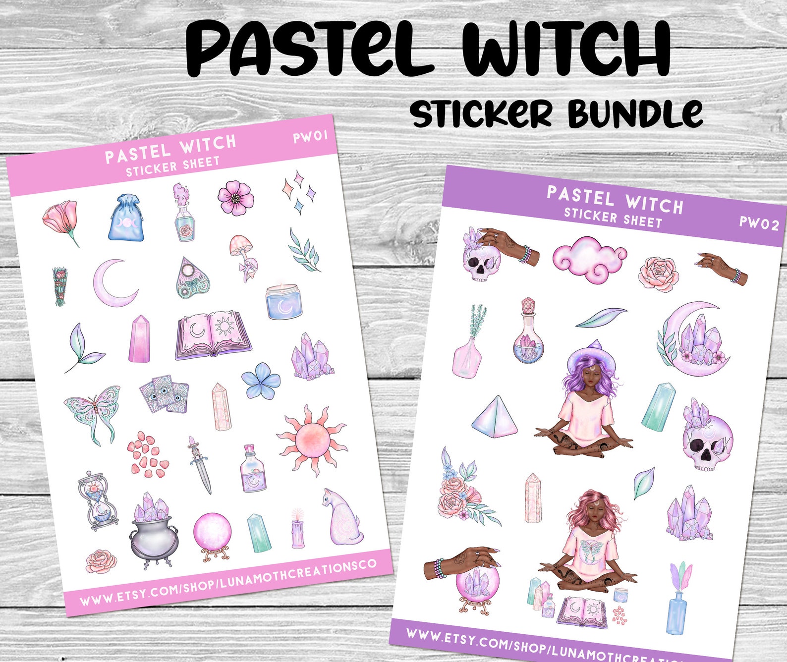 Pastel Witch Planner Stickers, Moon Stickers, Witchy Planner Stickers ...