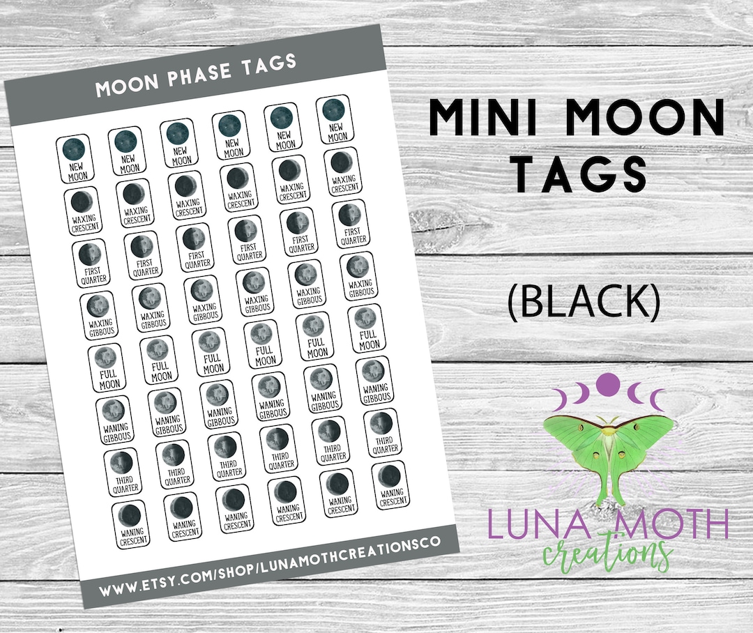 MINI Moon Phase Planner Stickers Black Border, Moon Stickers, Witchy ...