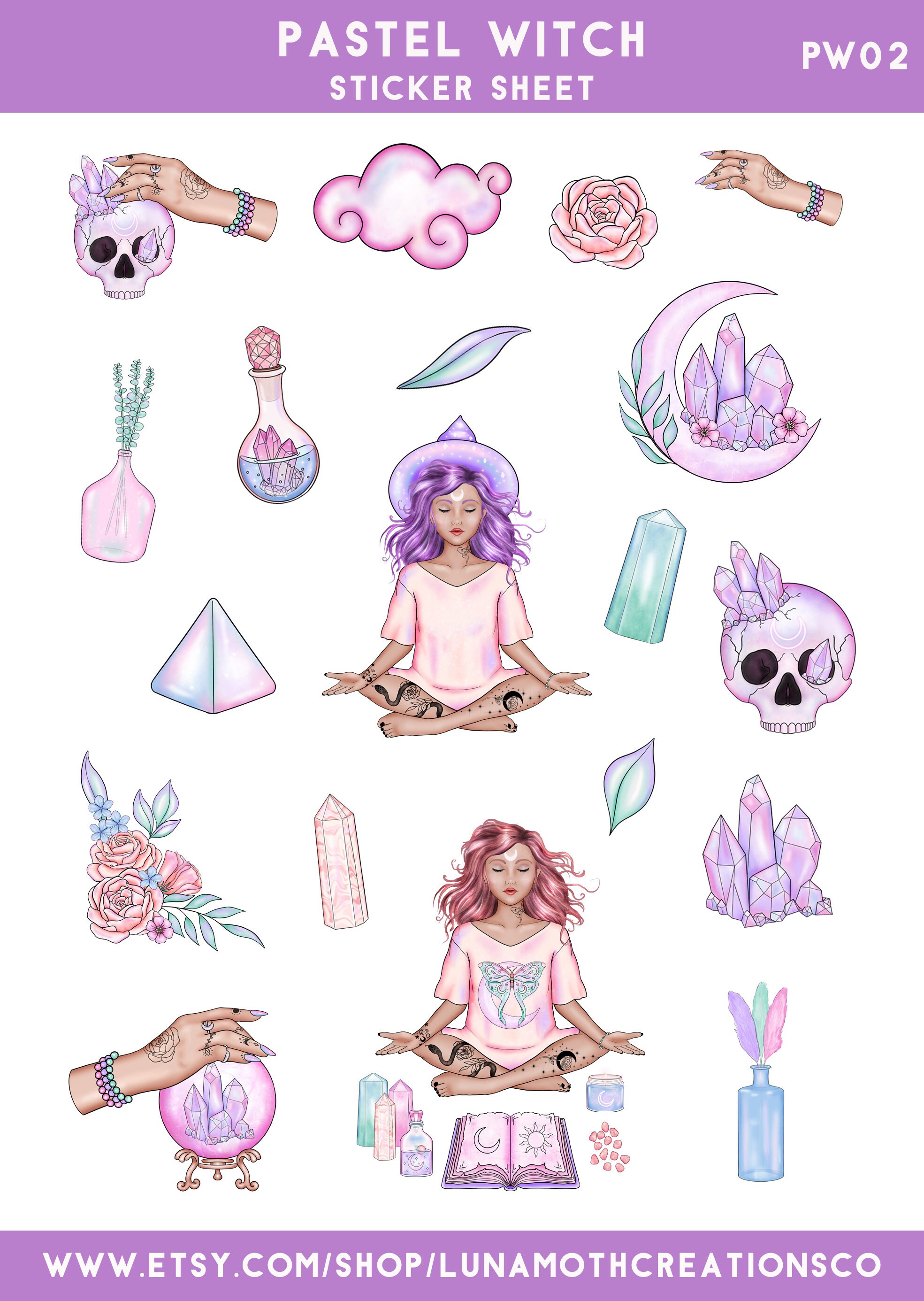 Pastel Witch Planner Stickers, Moon Stickers, Witchy Planner Stickers, Crystal Stickers - Etsy
