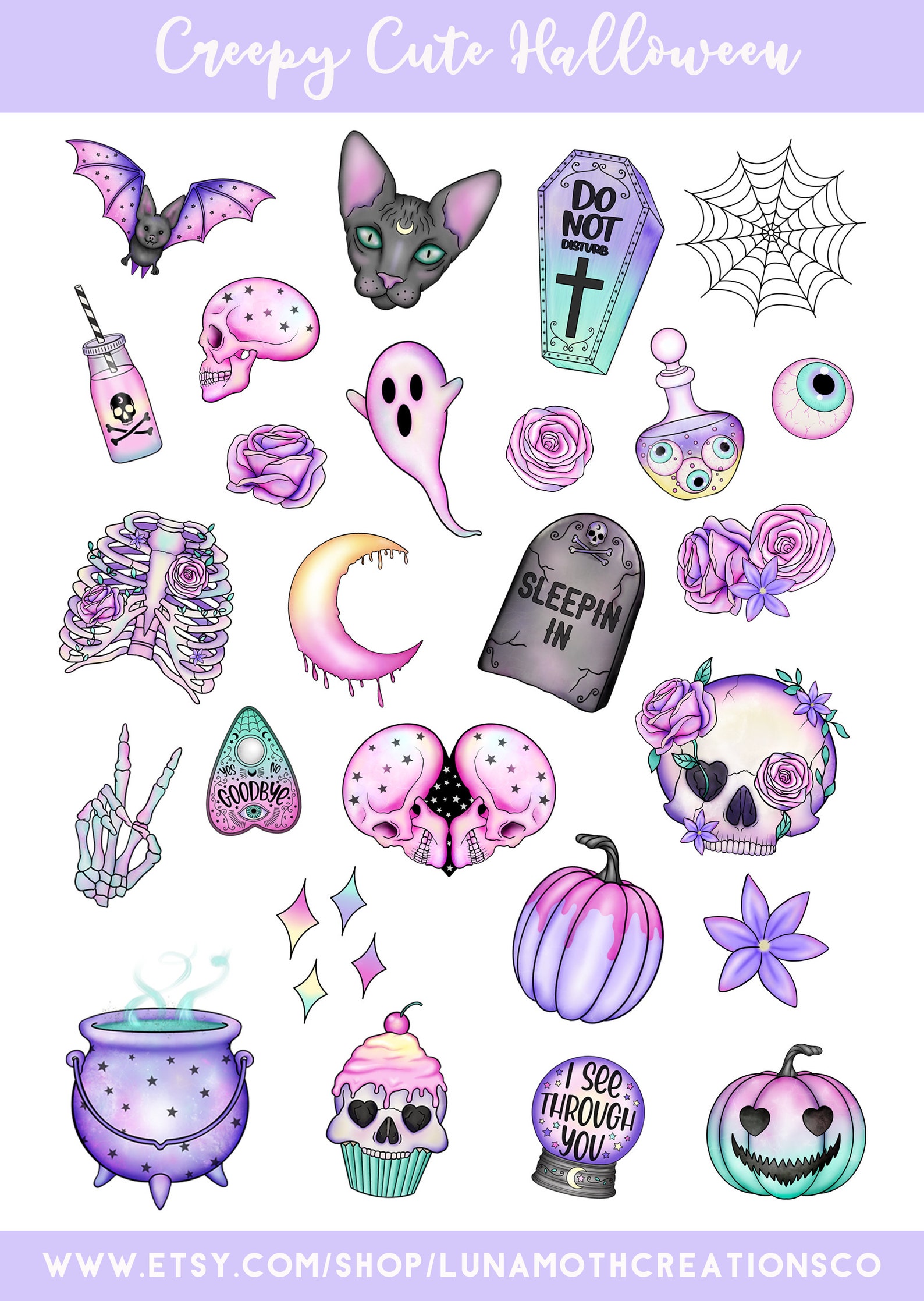 Creepy Cute Halloween Stickers Halloween Stickers Pastel - Etsy
