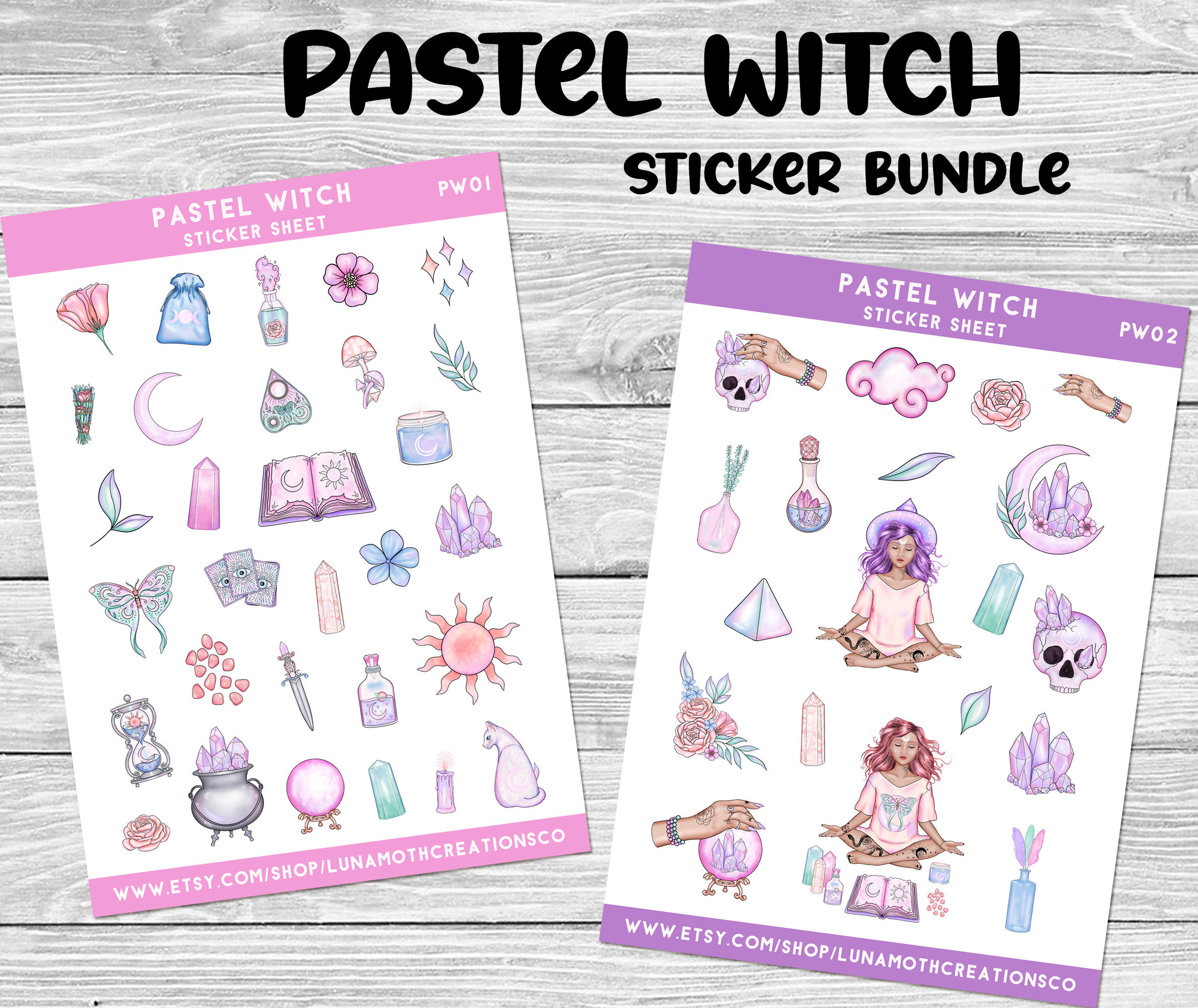 Pastel Witch Planner Stickers, Moon Stickers, Witchy Planner Stickers ...