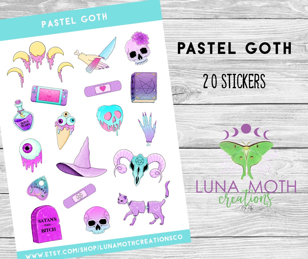 Pastel Goth Sticker Sheet, Goth Stickers, Halloween Stickers, Pastel ...