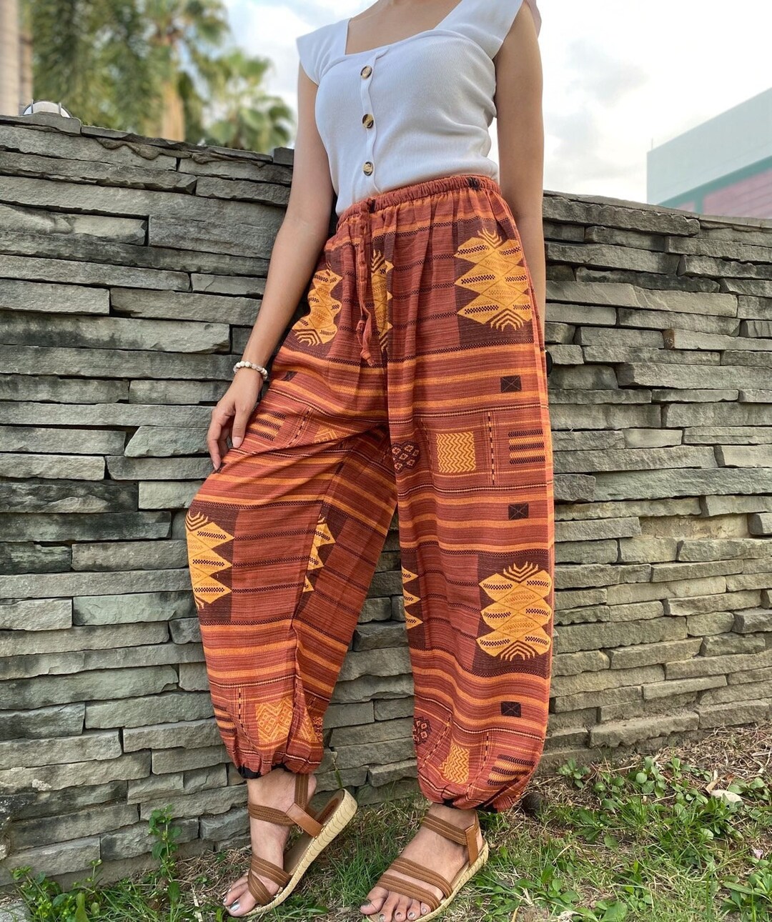 Lounge Pants Yoga Clothing Loungewear Pajamas Baggy Style Brown Tribal ...