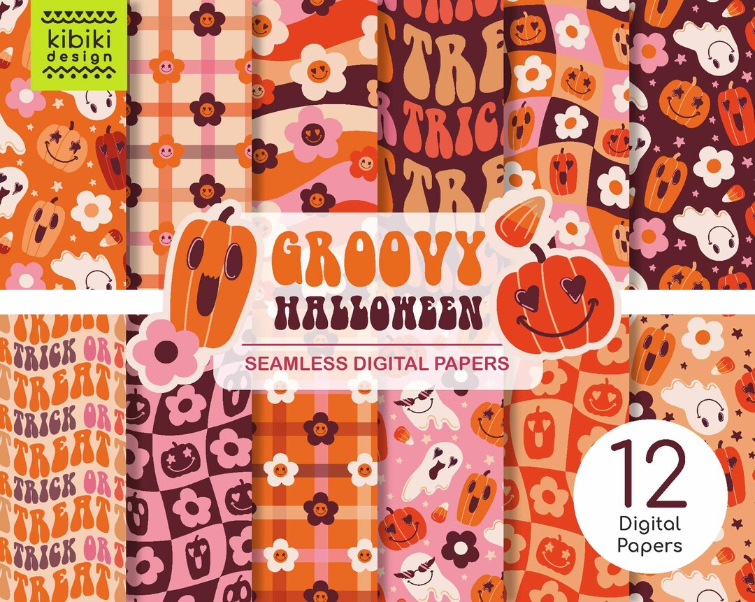 Groovy Halloween Digital Paper, Halloween Seamless Pattern, Hippy ...