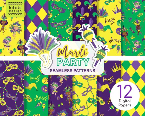 Mardi Gras Digital Paper Digital Paper Pack Seamless - Etsy